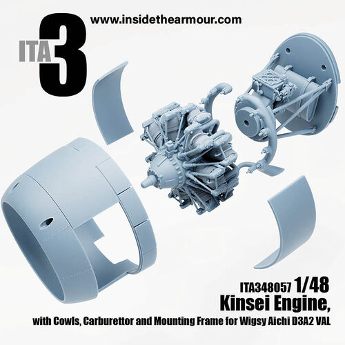 NEW! Inside the Armour ITA348057 Aichi D3A2 Val - Kinsei Engine includes Cowls, Carburettor, Exhaust and Engine Mount (for Wingsy Kits / 3D-Printed)