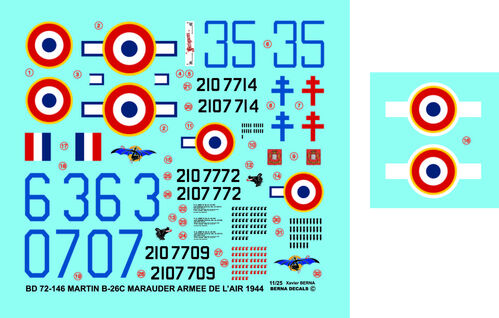 NEW! Berna Decals 72146 Martin B-26 C-45-MO Marauder - Armee de L'Air 1944