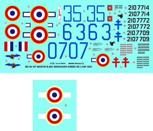 NEW! Berna Decals 48167 Martin B-26 C-45-MO Marauder - Armee de L'Air 1944