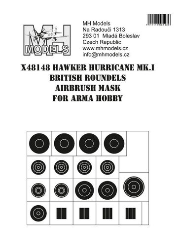 NEW! MH Models X48148 Hawker Hurricane Mk.I - British Roundels Airbrush Mask (for Arma Hobby Kits)