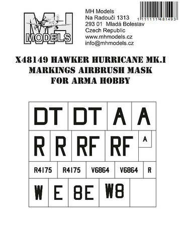 NEW! MH Models X48149 Hawker Hurricane Mk.I - Markings Airbrush Mask (for Arma Hobby Kits)