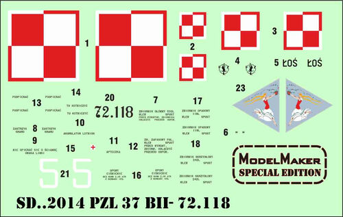 Model Maker Decals SD722014 PZL-37 BII 72.118