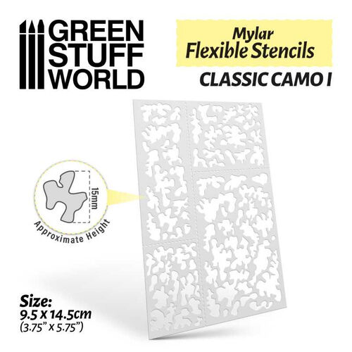 Green Stuff World 3682 Mylar Flexible Stencils - Classic Camo 1 (15mm Aprox.)