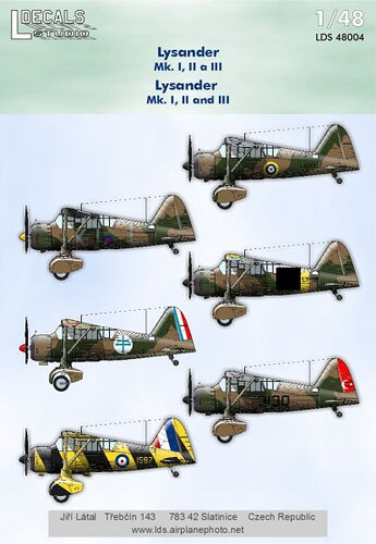 L Decals Studio 48004 Westland Lysander Mk.I, Mk.II and Mk.III (6 schemes)