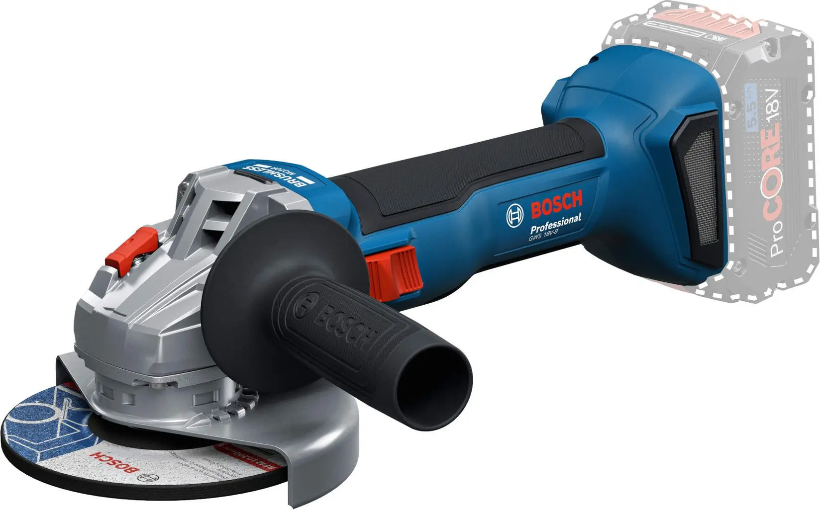 Bosch Akumulatorska ugaona brusilica GWS 18V-8 Solo, 125mm, bez baterija i punjača 06019N9000