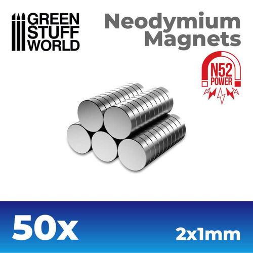 Green Stuff World 11520 Neodymium Magnets 2x1mm - 50 Units (N52)