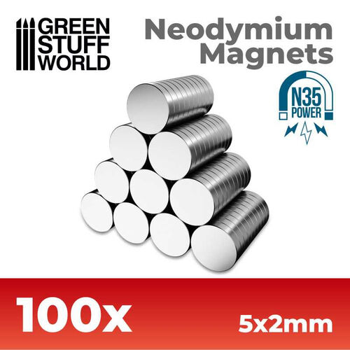 Green Stuff World 9063 Neodymium Magnets 5x2mm - 100 Units (N35)