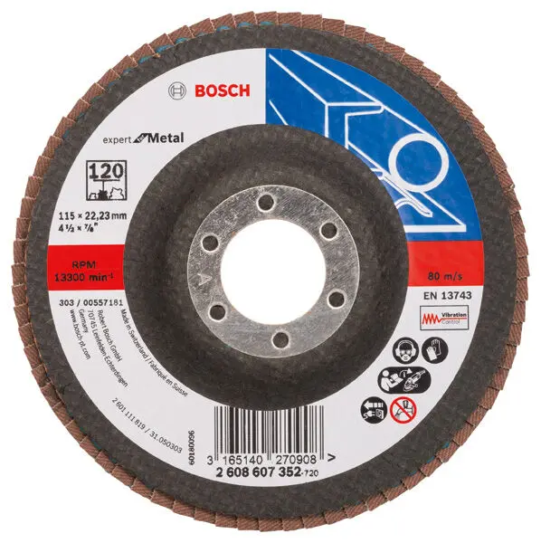 Bosch Lamelni brusni disk Profess for Metal 2608607352, Ravni, ∅115 mm, P120, 10 komada