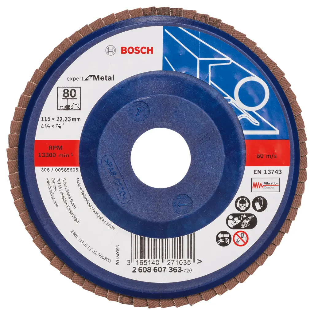 Bosch Lamelni brusni disk Profess for Metal 2608607363, Ravni, ∅115 mm, P80, 10 komada