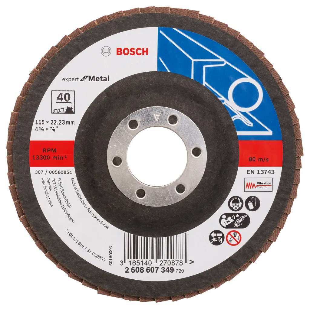 Bosch Lamelni brusni disk Profess for Metal 2608607349, Ravni, ∅115 mm, P40, 10 komada