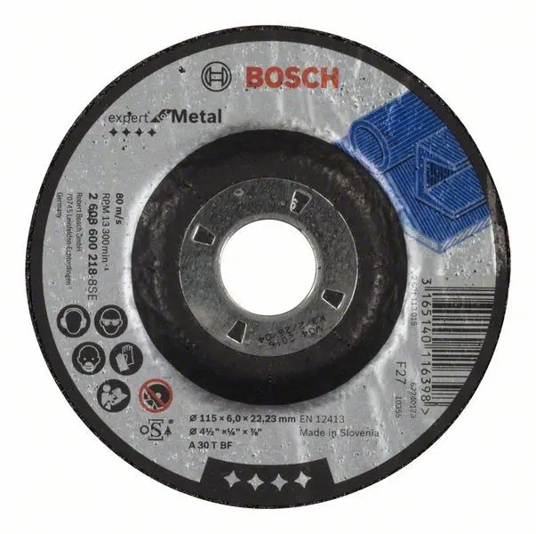 Bosch Brusna ploča ispupčena Expert for Metal Bosch 2608600218, A 30 T BF, 115 mm, 6.0 mm, 10 komada