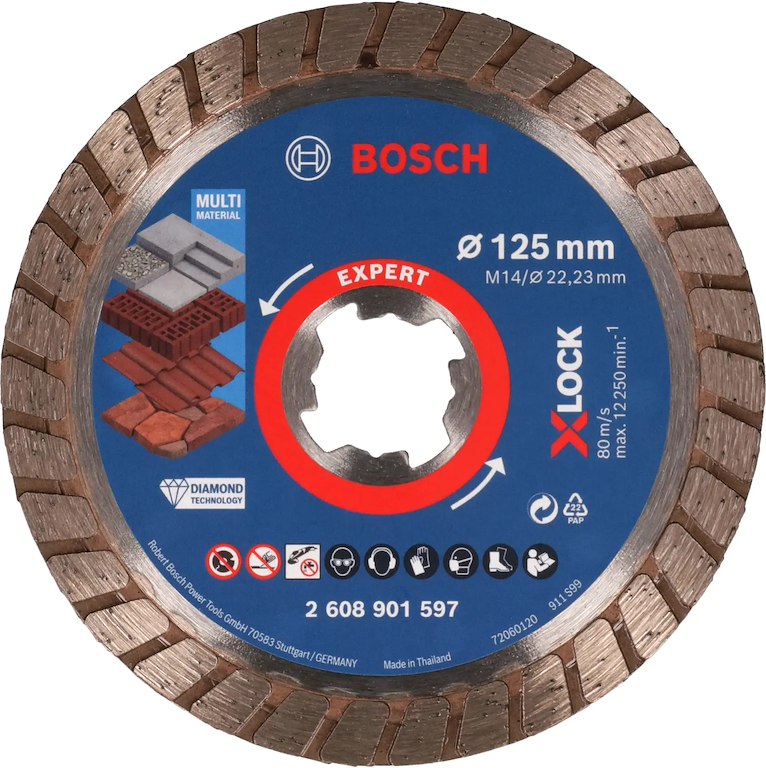 Bosch Dijamantska rezna ploča EXPERT MultiMaterial X-LOCK 125 x 22.23 x 2.4 x 12 mm 2608901597