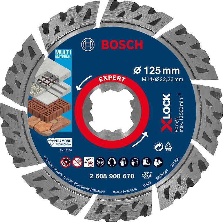 Bosch Dijamantska rezna ploča EXPERT MultiMaterial X-LOCK 125x22.23x2.4x12 mm 2608900670