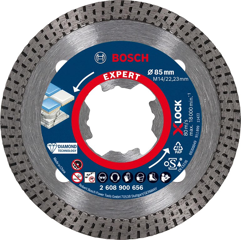 Bosch Dijamantska rezna ploča EXPERT HardCeramic X-LOCK 85 x 22.23 x 1.6 x 7 mm 2608900656