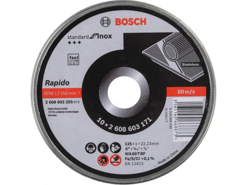 Bosch Rezna ploča, Ravna Za Inox 125 mm, Rapido Wa 60 T Bf 22/23 mm, 1 mm, 10 komada