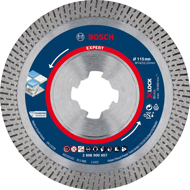Bosch Dijamantska rezna ploča EXPERT HardCeramic X-LOCK 115x22.23x1.4x10 mm 2608900657