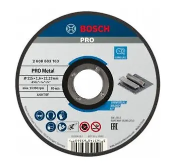 Bosch Rezna ploča ravna Standard for Metal A 60 T BF, 115 mm, 22.23 mm, 1.6 mm - 2608603163, 25 komada