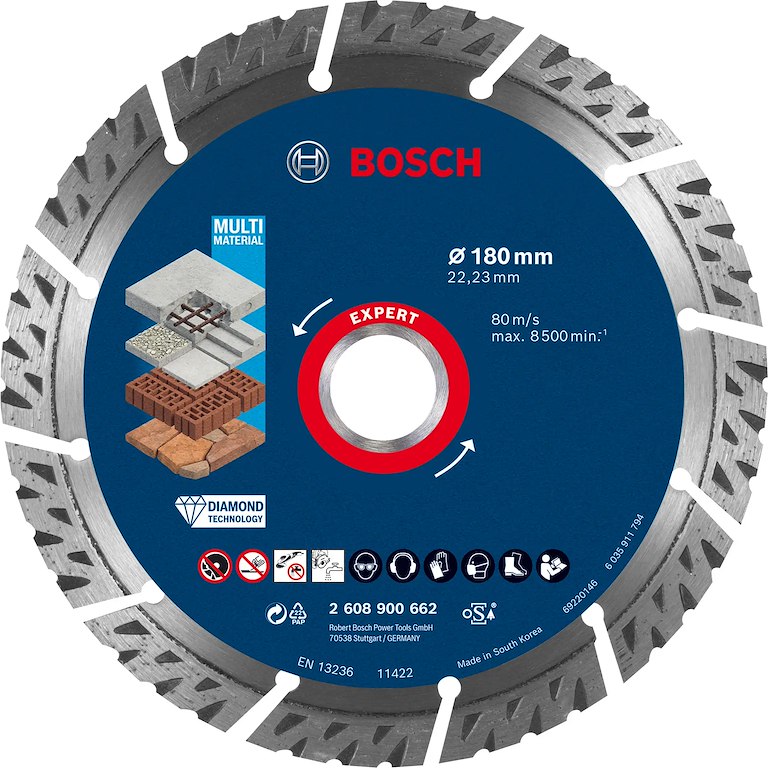 Bosch Dijamantska rezna ploča EXPERT MultiMaterial 180 x 22.23 x 2.4 x 12 mm 2608900662
