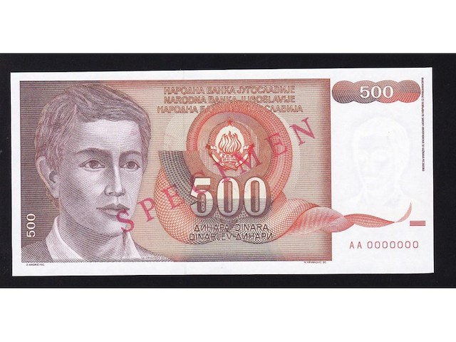 JUGOSLAVIJA -- 500 DINARA 1990 -- SPECIMEN-AA0000000--