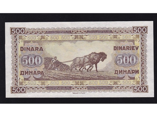 JUGOSLAVIJA --- 500 DINARA 1946 - PROBA - ZADNJA STRANA