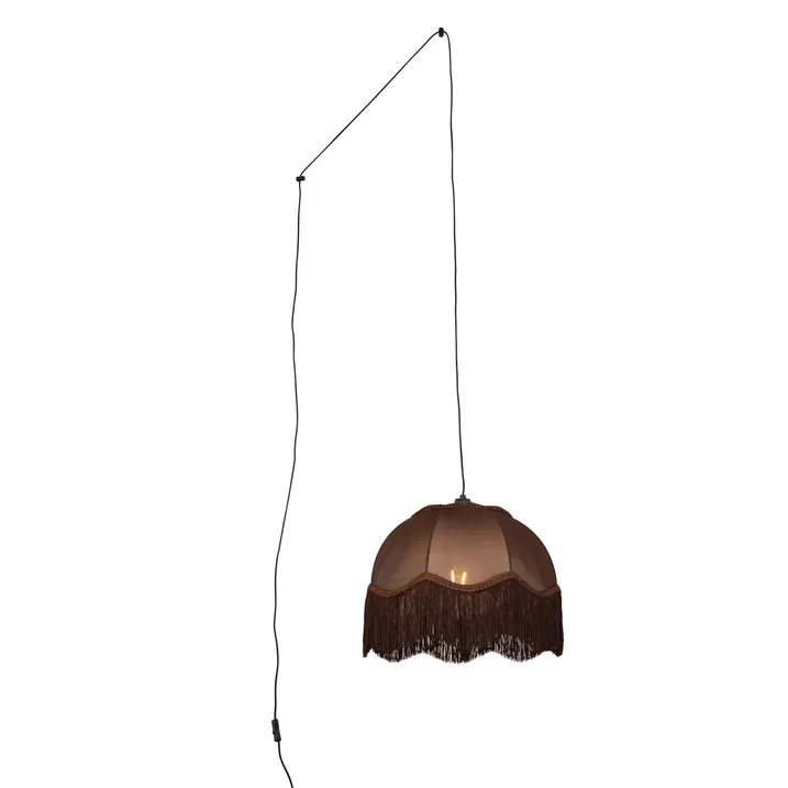 Hanglamp zwart met stekker en bruine kap met witte binnenkant 31,5cm - Cavalux
