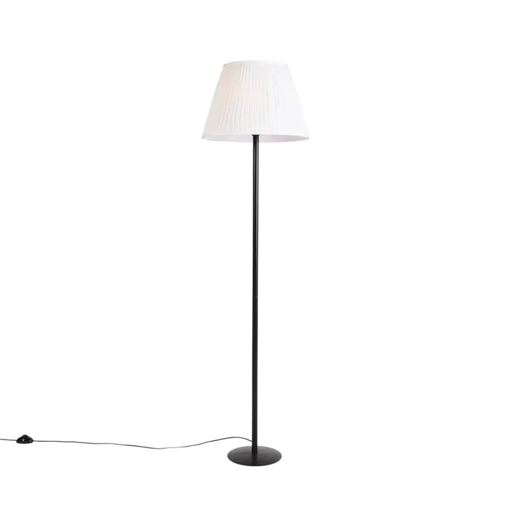 Moderna podna lampa crna sa belim nabranim abažurom 45 cm - Simplo