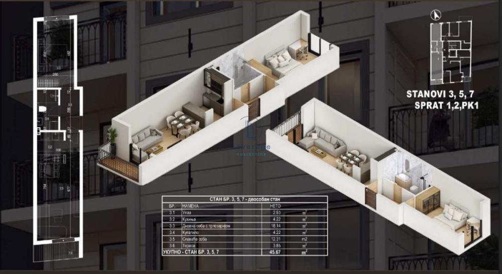 Jednoiposoban stan na prodaju, 45m2, 159.850€