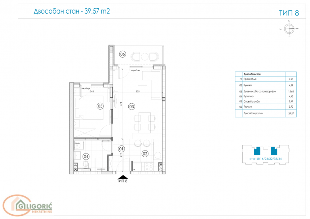 Dvosoban stan na prodaju, 40m2, 104.861€