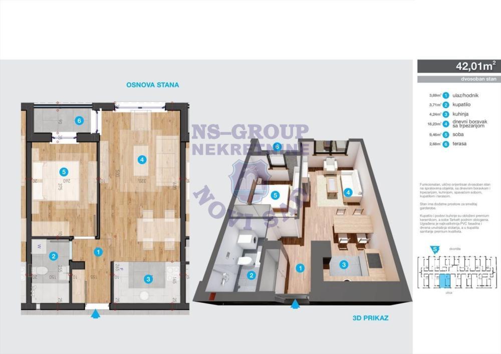Dvosoban stan na prodaju, 42m2, 133.270€