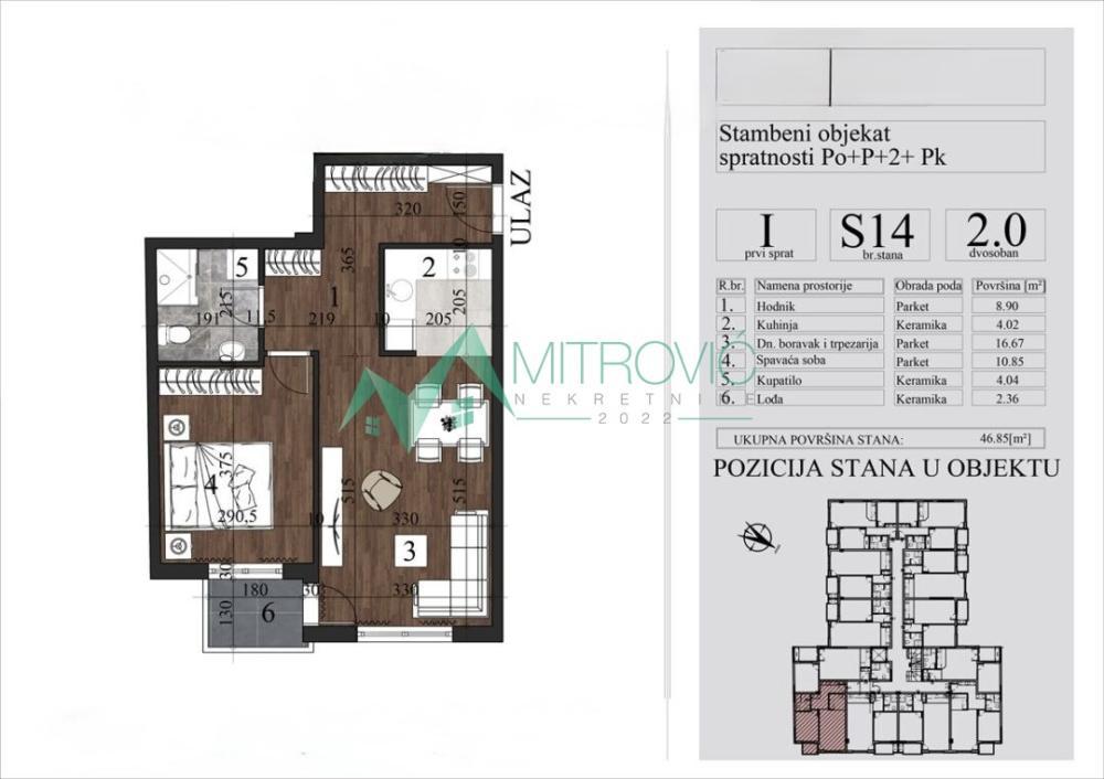 Dvosoban stan na prodaju, 46m2, 164.000€