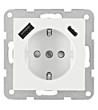 Socket outlet insert with USB type A+C, 3 A, white
VISIO S 55 (55x55), Connection type terminal block,Plug-in terminal, White To be completed in VISIO S 55 DESIGN "CUBIC" with frame 1-gang EV1053...