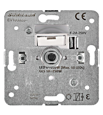 Dimmer insert 100W/VA, RLC (suitable for LED)
Compatible for dimming luminaires for phase angle dimming. With push off/change over switch, dimmer cover EV102013--, Connection type screw clamp
