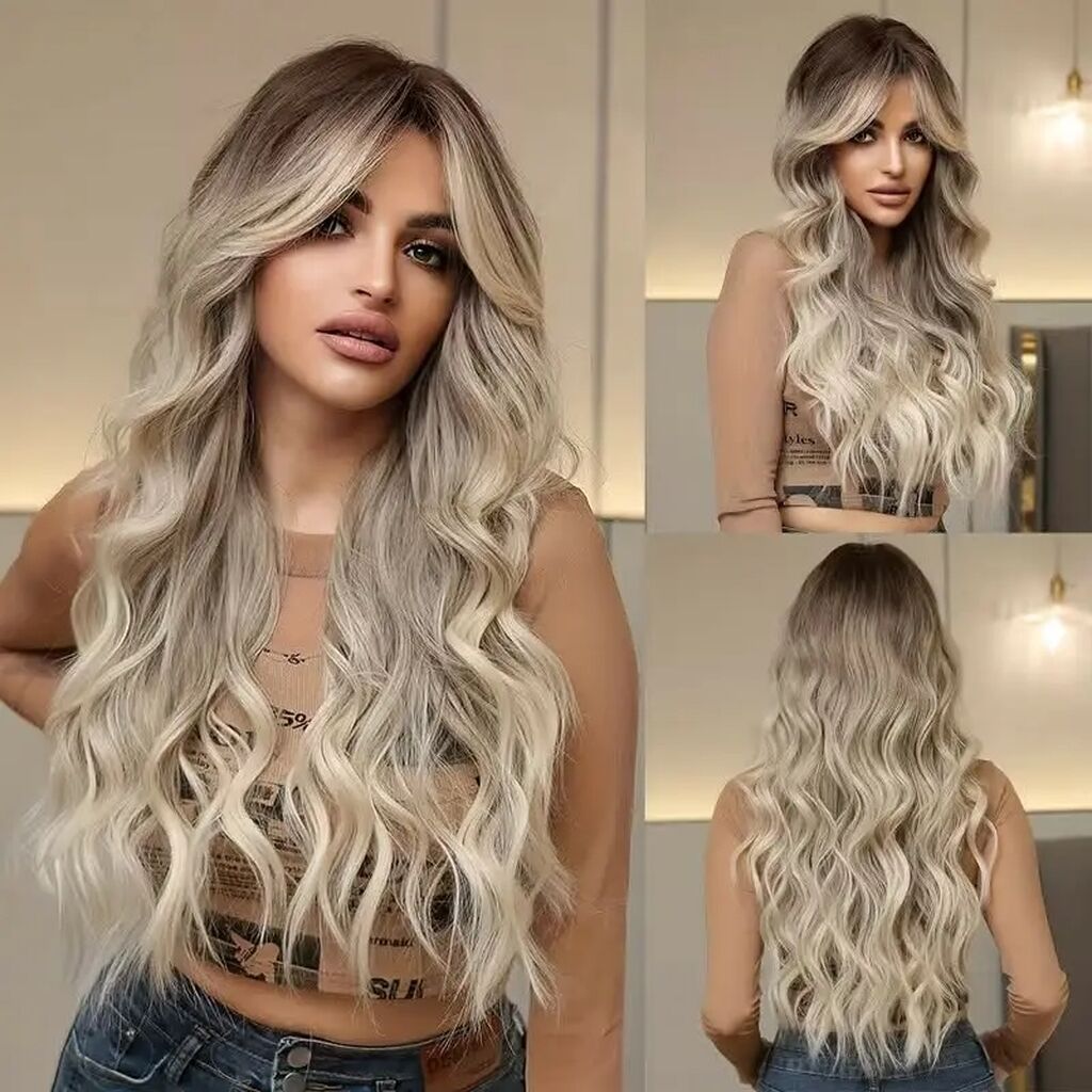 Perika – duga talasasta, balayage siva/platinasto plava - Stil: dugi