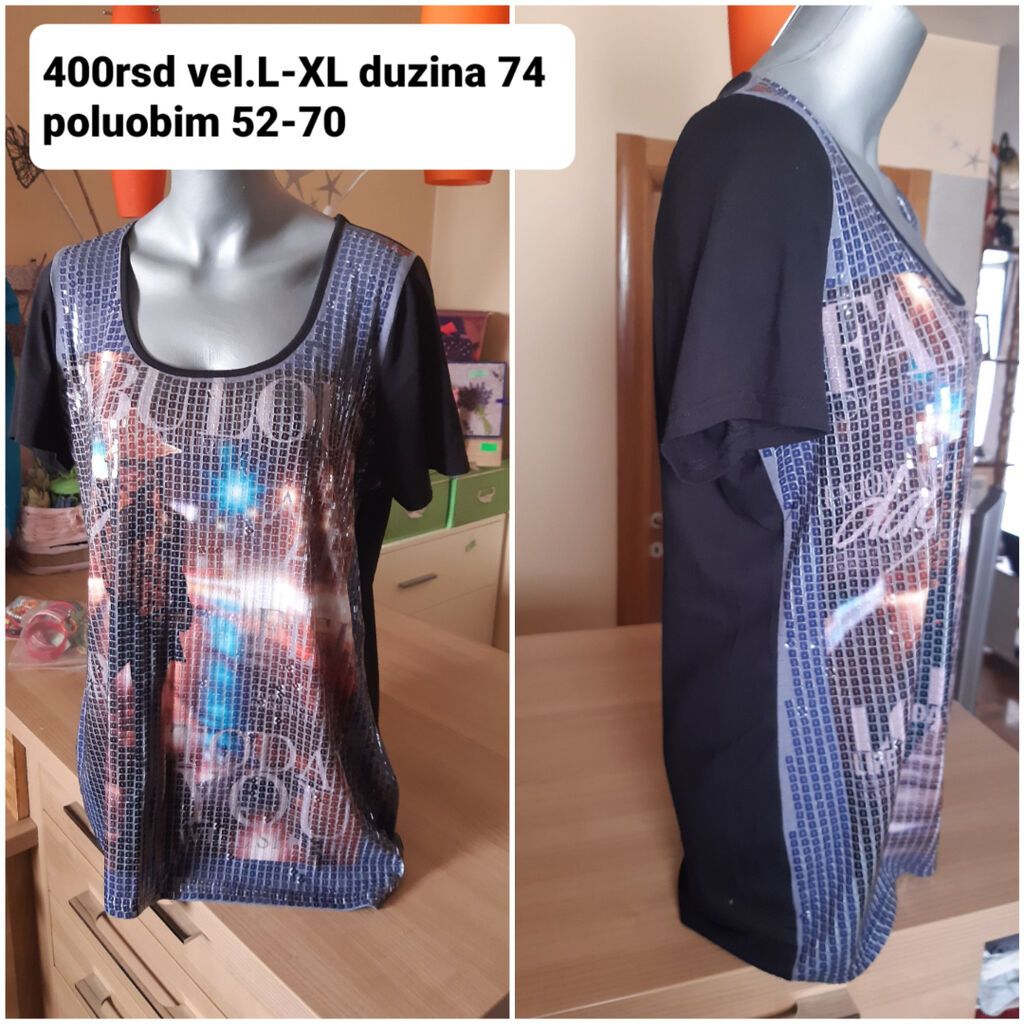 Ženska tunika/majica kratkih rukava - Veličina: L–XL - Dužina: 74 cm
