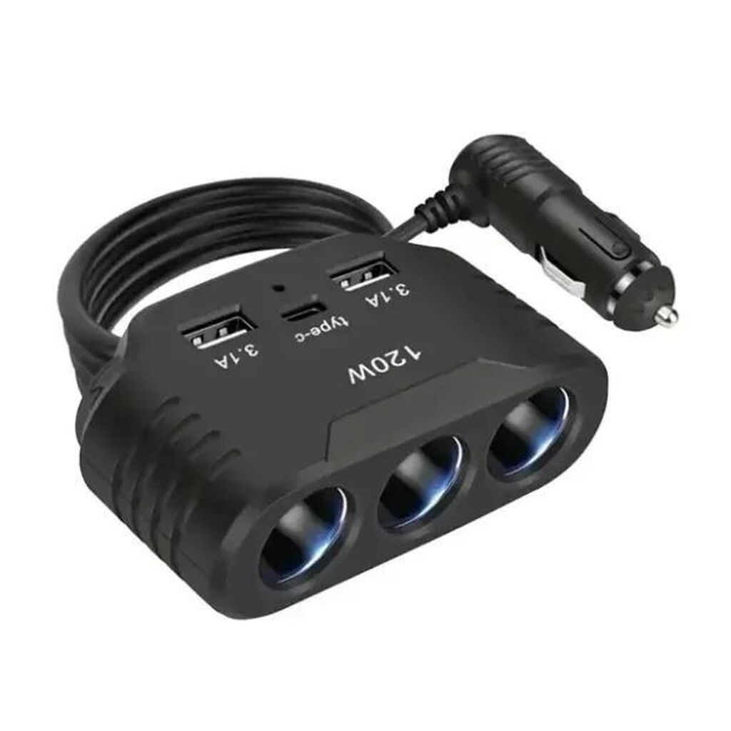 Adapter za upaljač za automobil sa više utičnica i USB porto. Adapter
