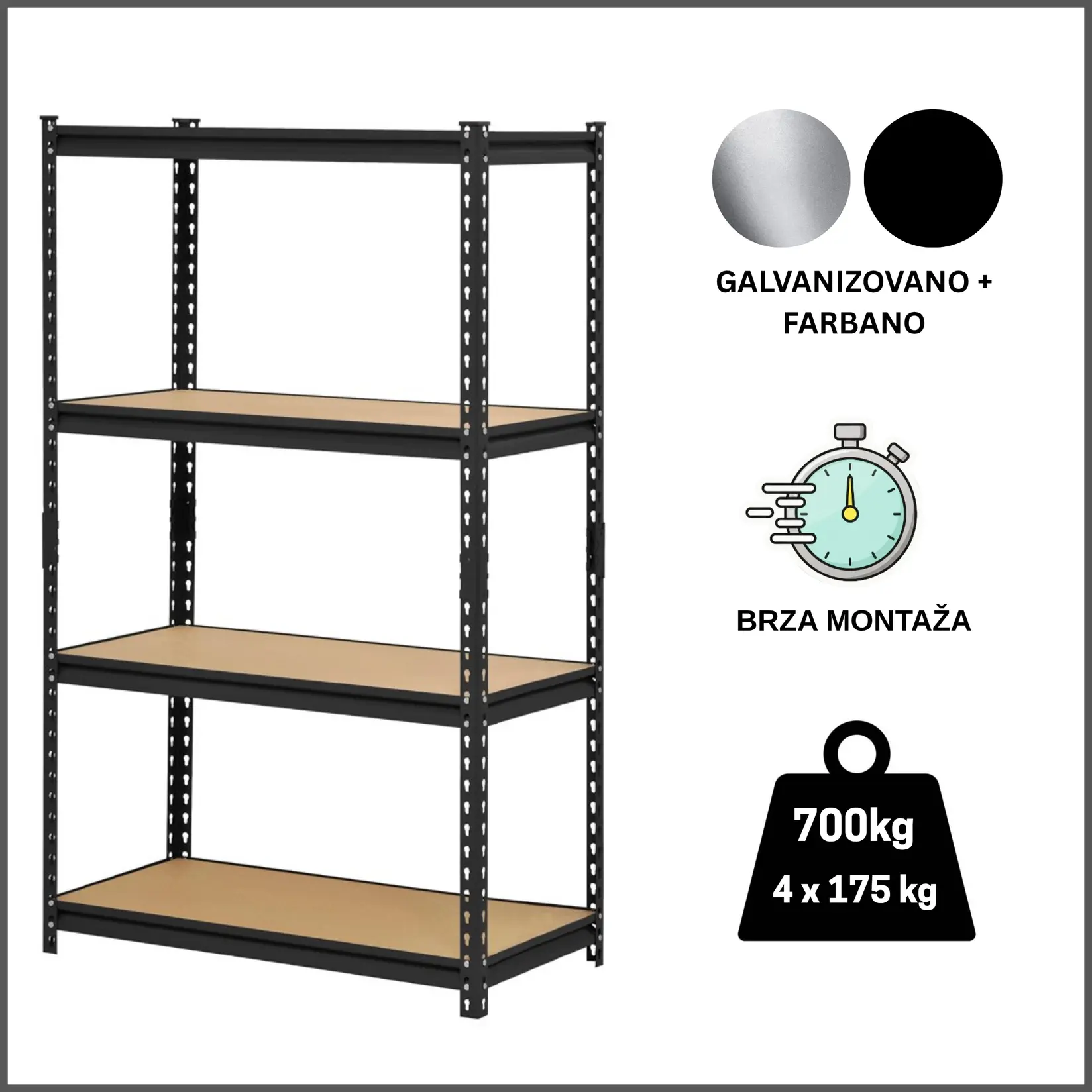 ePRO Metalna montažna polica Premium, 150x70x30 cm, 875kg, (4x175kg)