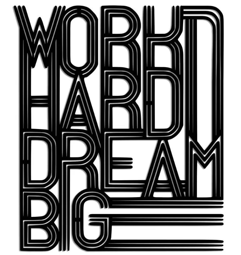 Wallity Zidna dekoracija Work Hard Dream Big 2, 46x55cm, Crna