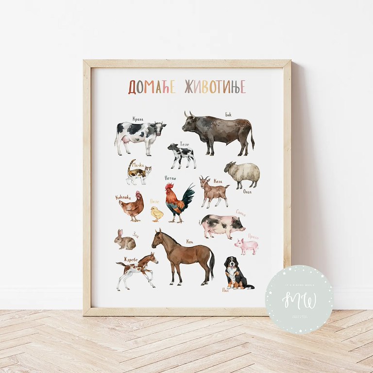 It's a moms world Edukativni poster za decu bez rama Domaće životinje A4, 3D