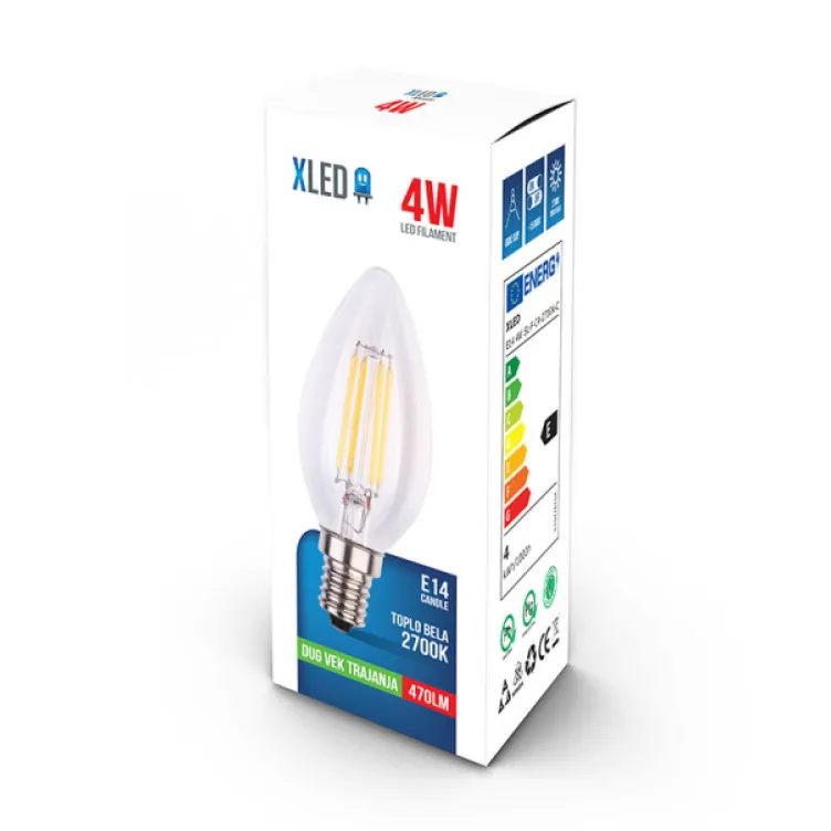 Xled E14 4W SL-F-C4-2700K-C Filament Sijalica2700K/C37/470lm/Toplo Bela