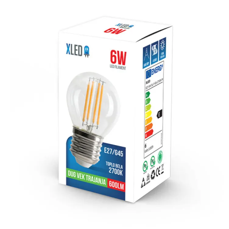 Xled E27 6W SL-F-G6-2700K-M Filament Sijalica 2700K,G45,600Lm,Toplo Bela