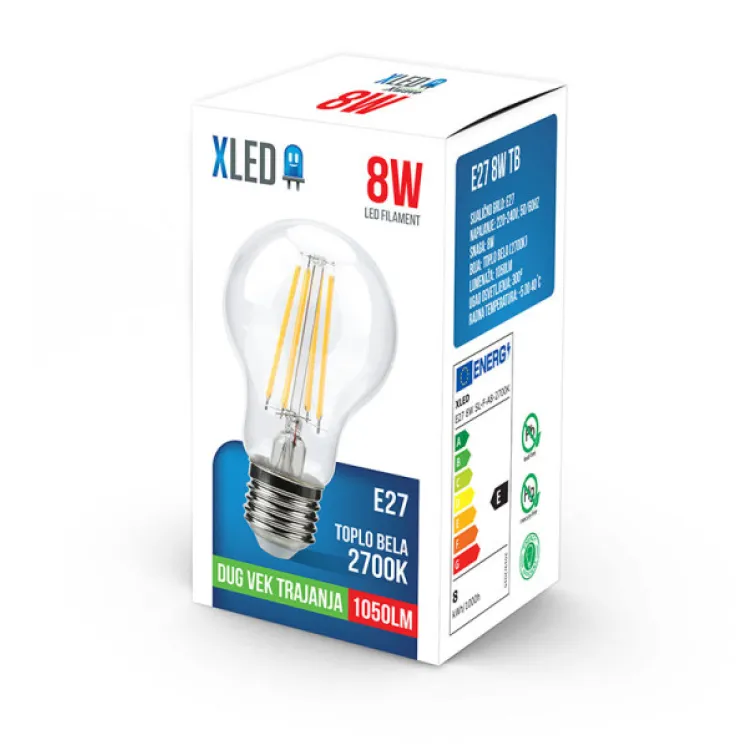 Xled E27 8W SL-F-A8-2700K Filament Sijalica 2700K,220V,1050Lm,Toplo Bela