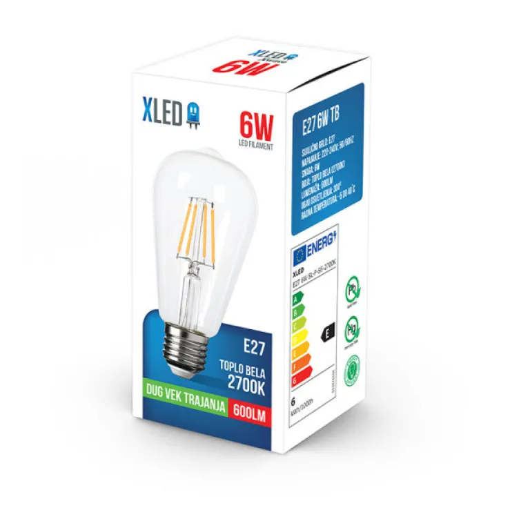 Xled E27 6W SL-F-S6-A Filament Sijalica 2700K/ST64,220V,600Lm,Toplo bela