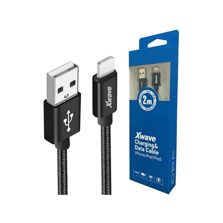 Xwave Kabl USB IPHONE 2M 3A,lightning aluminium,upleteni black