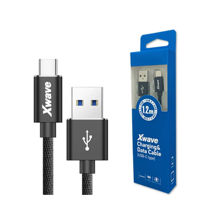 Xwave Kabl USB Tip C muški na Tip A muški 1.2M 3A, PVC crni pleteni