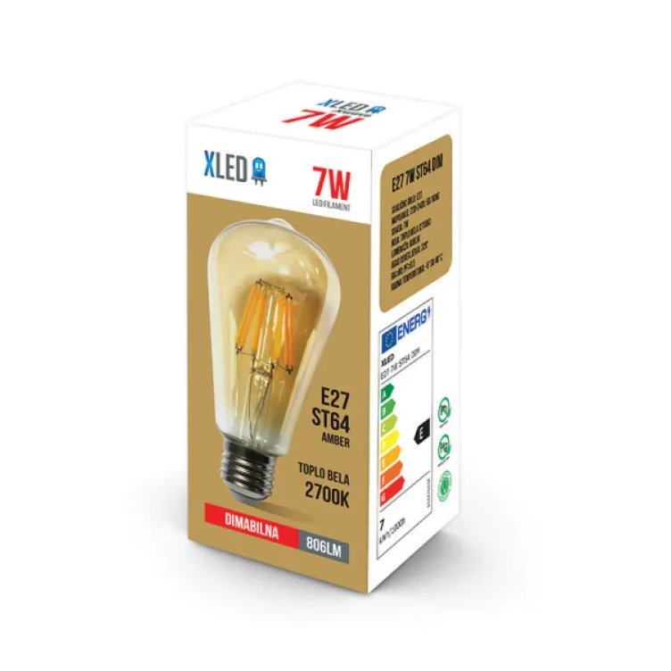 Xled E27 7W ST64 DIM Filament Sijalica dimabilna,2700K,220V,806Lm,64*142mm,Ra≥80 PF≥0.5 amber