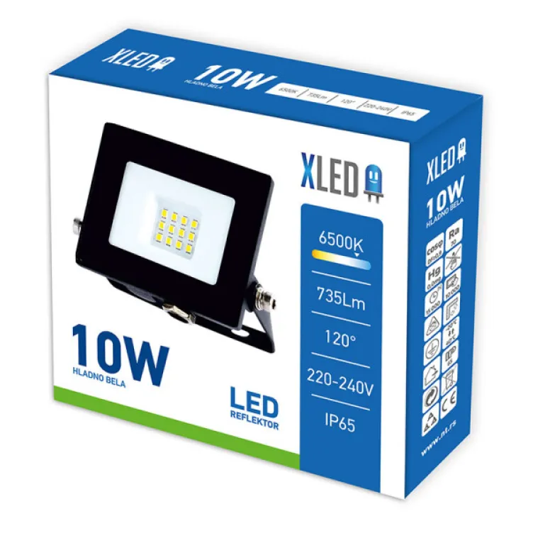 XLED 10W LED reflektor 6500K,735Lm,IP65,AC220-240V,crni