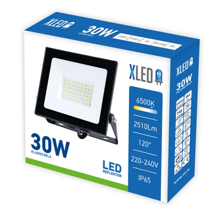 XLED 30W LED reflektor 6500K,2510Lm,IP65,AC220-240V,crni