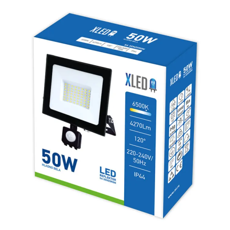XLED 50W LED reflektor sa PIR senzorom,ventil,6500K,4270Lm,AC220-240V