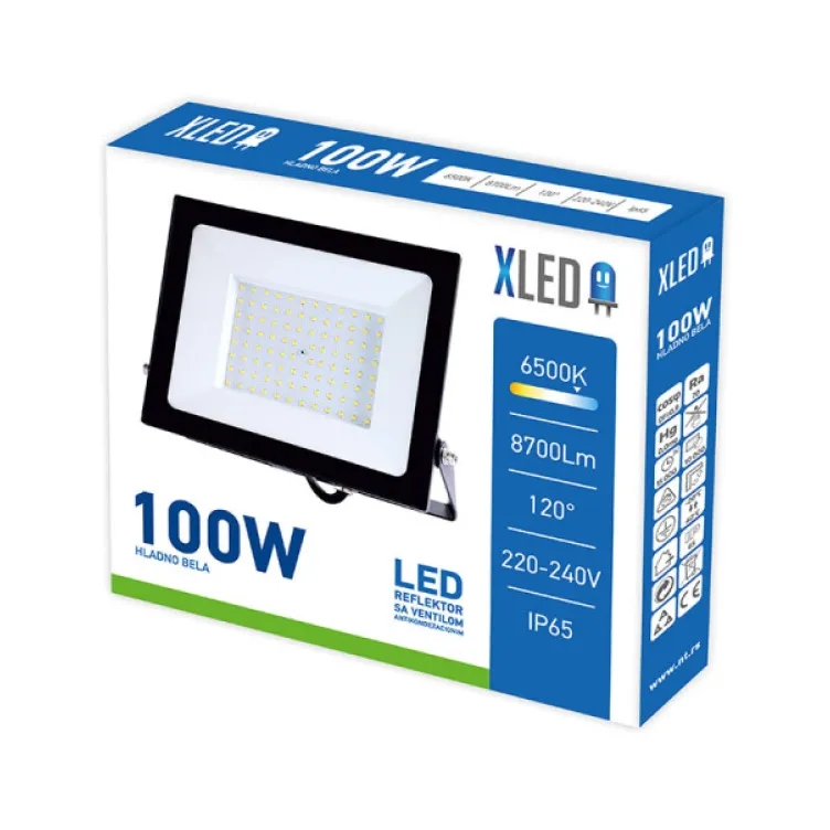 XLED 100W LED reflektor sa ventilom ,6500K,8700Lm,IP65,AC220-240V,crni
