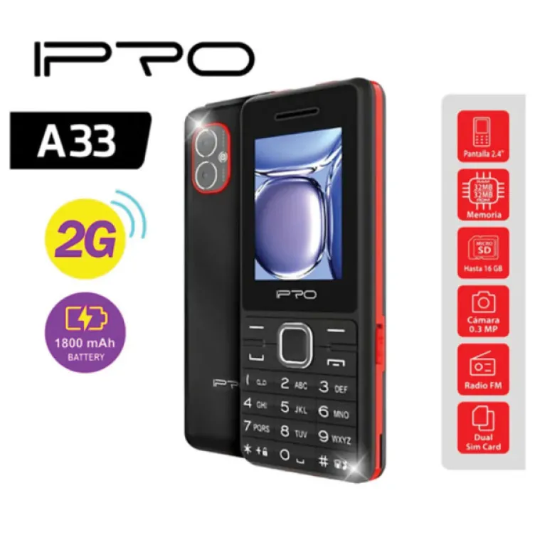 IPRO A33 black-red Feature mobilni telefon 2G GSM/2500mAh/32MB/Dual-SIM/Srpski jezik